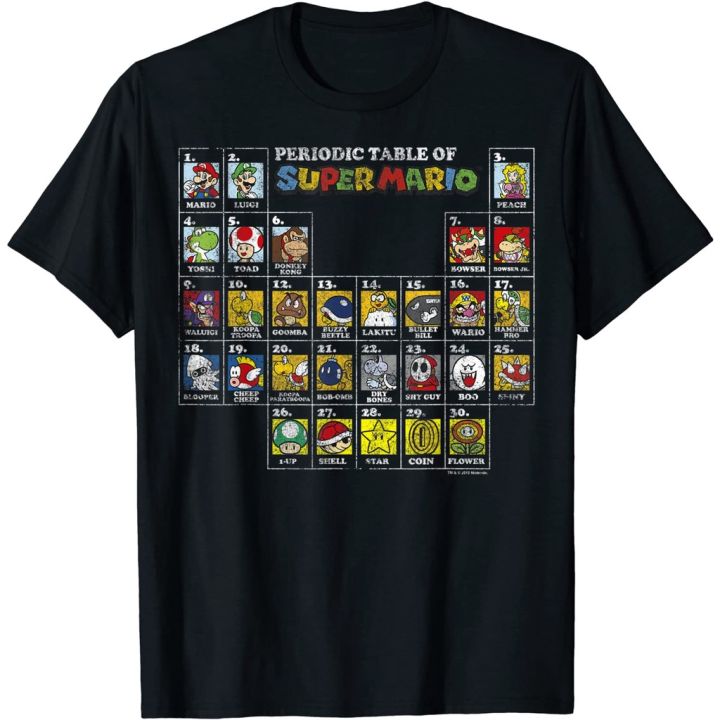 Nintendo Super Mario Periodic Table Graphic เสื้อคอกลมฤดูร้อนใหม่ผ้า ...