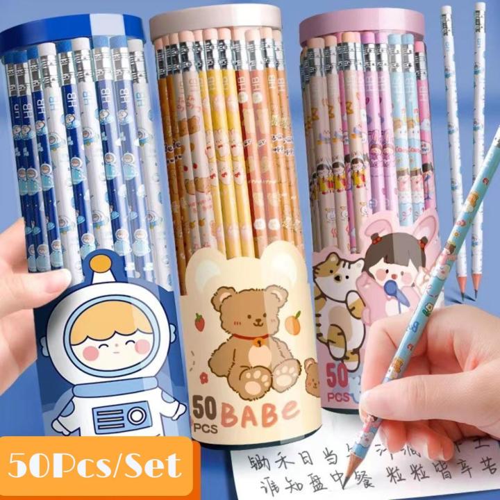 HB Pencil Office Sketch Pencil with Eraser Cartoon Pencils 50Pcs | Lazada PH