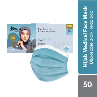 Himaya Medical Face Mask 3ply - Blue Lagoon (Premium Hijab Series) 50's ...