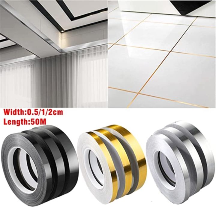 50M Gold black Self-Adhesive Tile Stickers Tape Floor Wall Gap Sealing ...