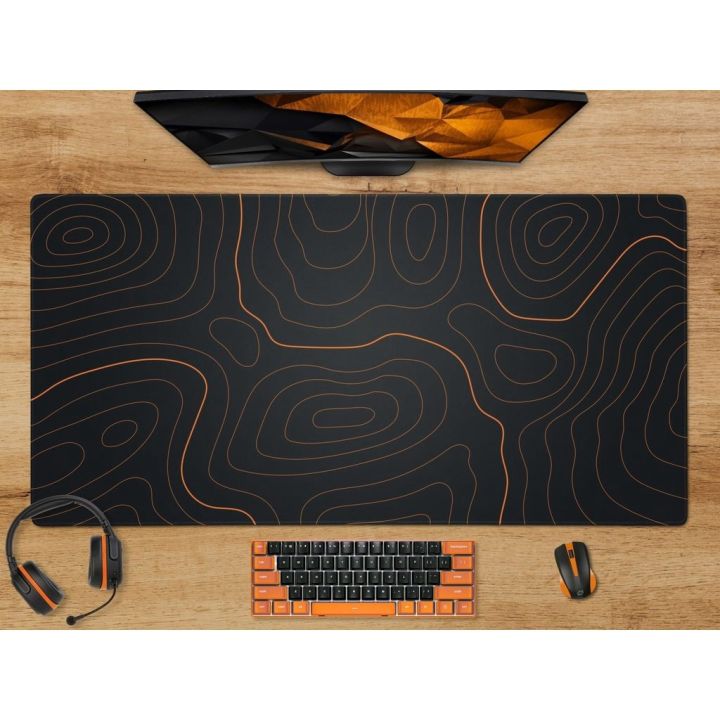 Topographic abstract Desk Mat, Orange geographic map gaming large Mouse ...