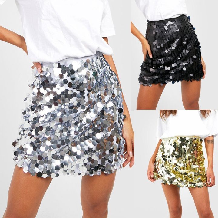 Modelhouses# Women's Sequin Mini Skirt Glitter Skirt Belly Dance Short Skirt Clubwear Festival ...
