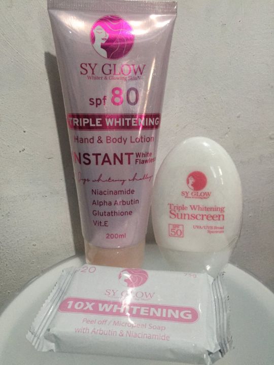 SY GLOW SET 1 TRIPLE WH LOTION SPF80/10X SOAP /TRIPLE WH SUNSCREEN | Lazada PH