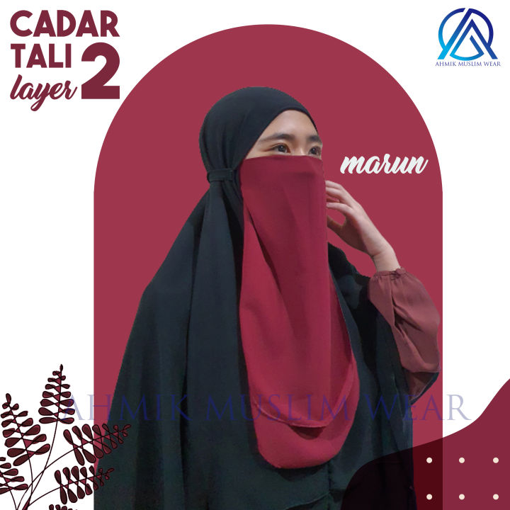 Cadar tali 2 layer ceruty babydoll niqab sifon half niqab cadar simpel cocok untuk pemula tanpa ...
