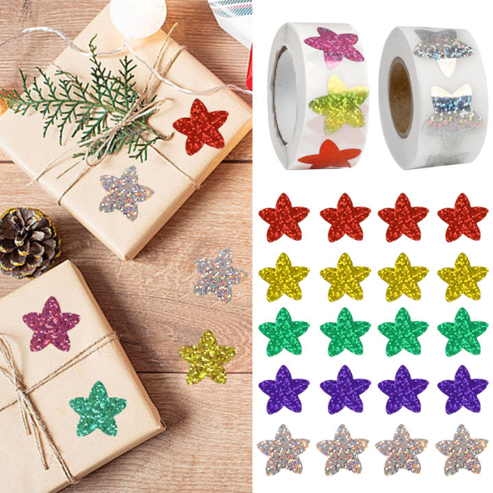 500pcs Holographic Colorful Star Stickers Seal Labels for Package Gift ...