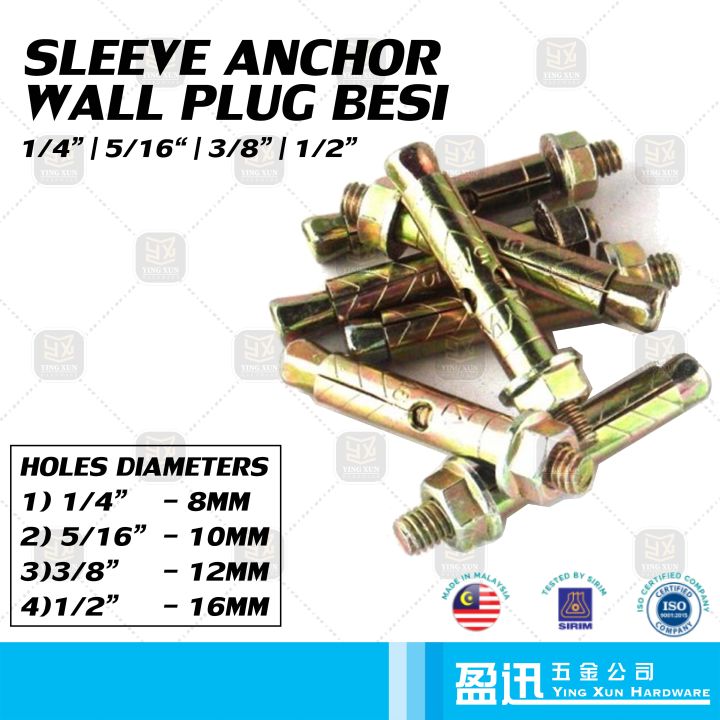 Sleeve PJ Anchor Expansion Bolt Iron Wall Plug Wall Plug Besi SYW 1/4 ...