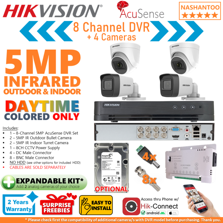 HIKVISION 8Channel 5MP IR 4Cameras DIY Kit (2 Outdoor Bullet, 2 Indoor ...