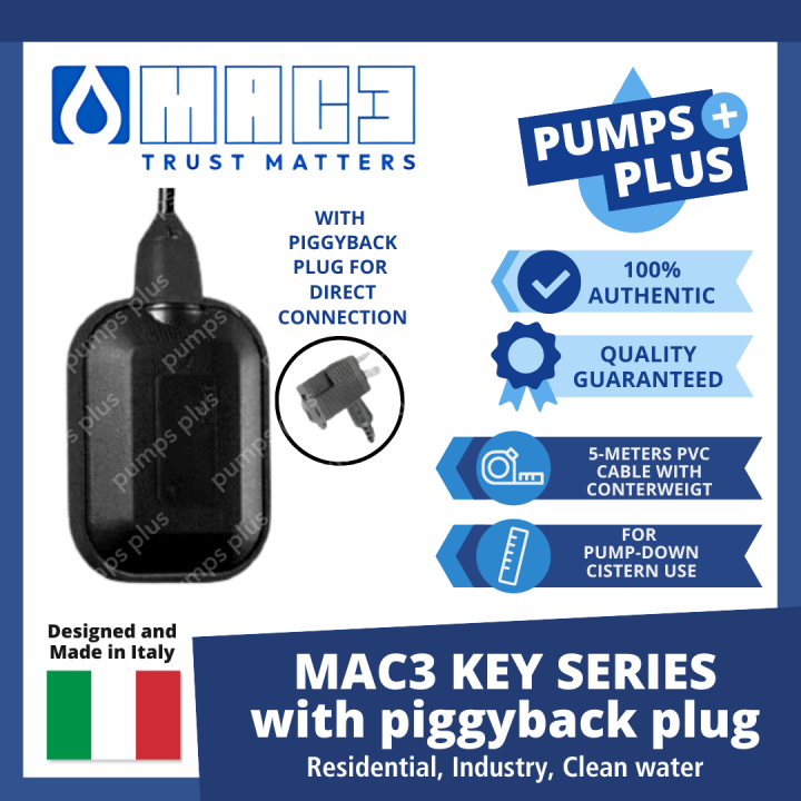 MAC3 Key with Piggyback Plug for Submersible Sump/Sewage Pump Float Switch AUTHENTIC FROM ITALY ...