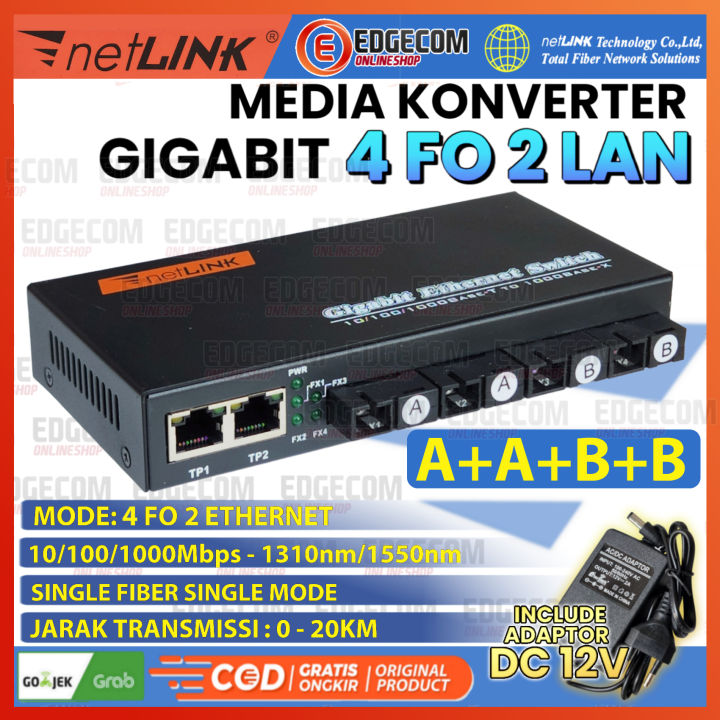 Media Konverter Gigabit 4 FO 2 LAN 10/100/1000M Fiber Optic FO SC ...