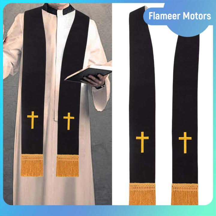 Flameer Clergy Mass Stole Priest Sash Cross Embroidery Pastor Wedding ...
