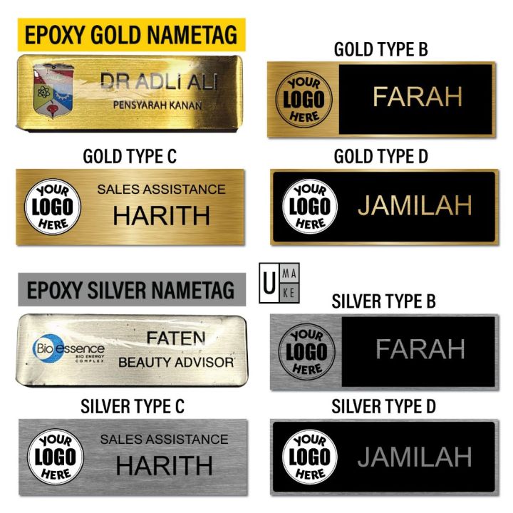 Stainless Steel Name Tag Epoxy GOLD MAGNET & PIN with ANY LOGO Nametag ...