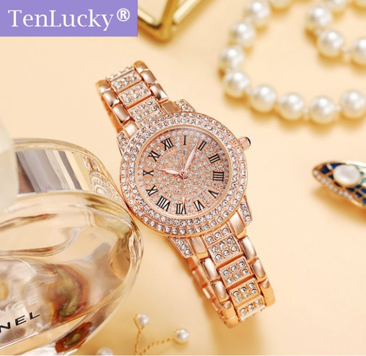 TenLucky Women's Luminous Waterproof Watch for Women Luxury Shiny Bling ...