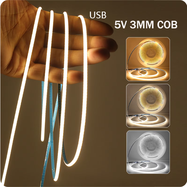 3mm Ultra Thin COB LED Strip 5V USB Flexible LED Strip 400LEDs High ...