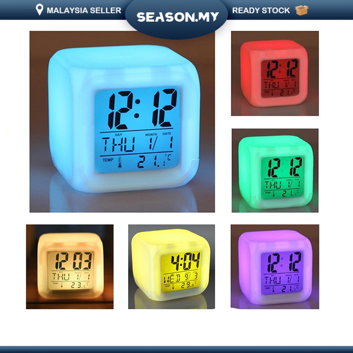 【READY STOCK MSIA 】Mini Square Digital LED Clock v 7 Warna Light Effect ...