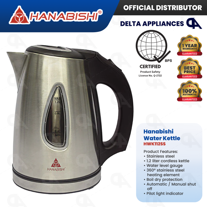 Hanabishi Electric Kettle Water Heater 1.2L Fast Boiling(Stainless ...