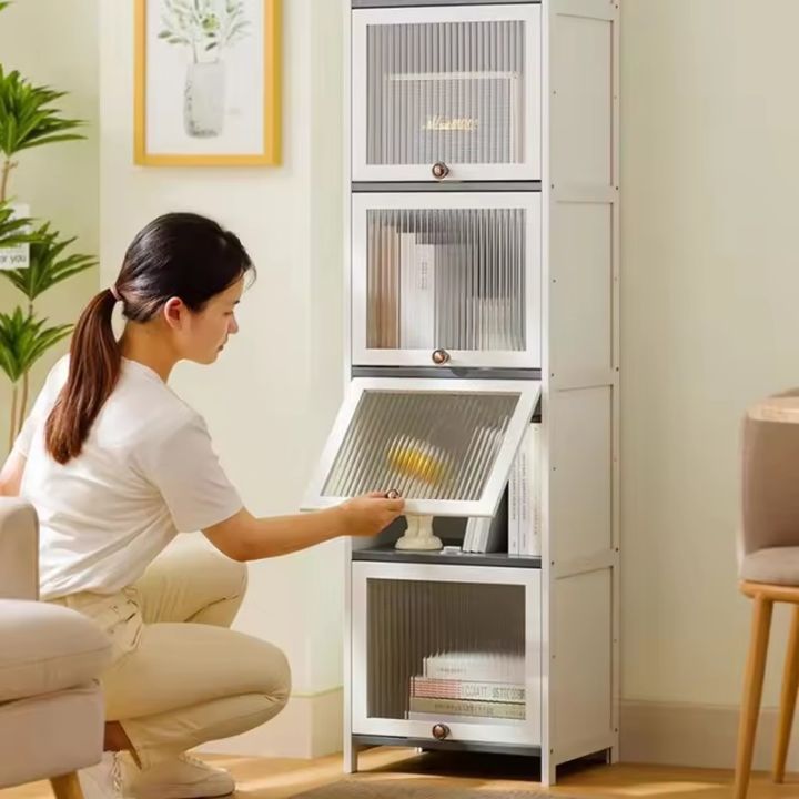 [LIULIU MEI]ชั้นวางของในครัว 4ชั้น ตู้วางของ ครัวตู้กับข้าวพร้อมประตูตู้ ตู้เก็บของชั้นวางอุป ...