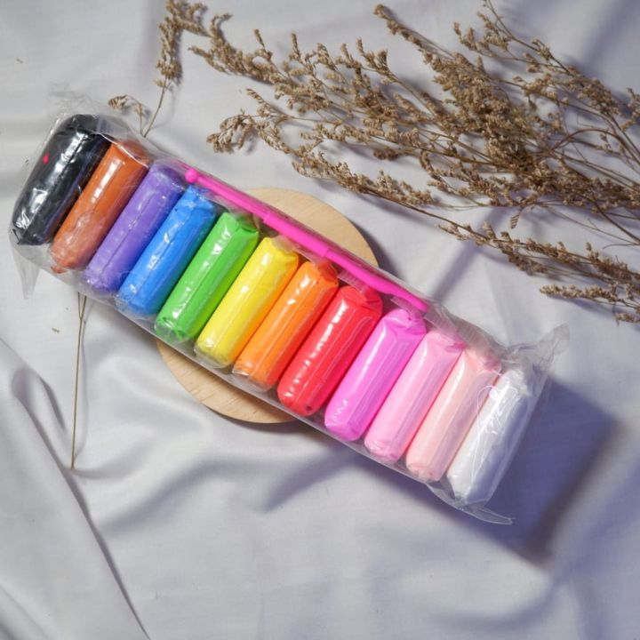 LMP 12pcs Clay Polymer Mainan Anak Edukasi SLIME Clay Dough Colour Play ...