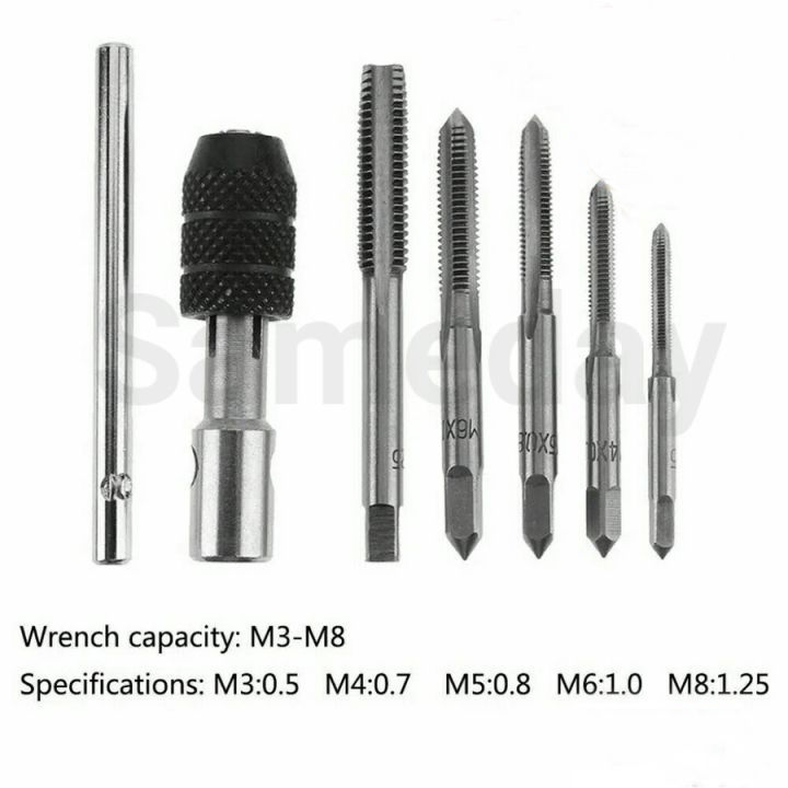 Hand Tap Set 6Pcs M3-M8 Alat Membuat Drat plus Gagang Handtap M3 M4 M5 ...