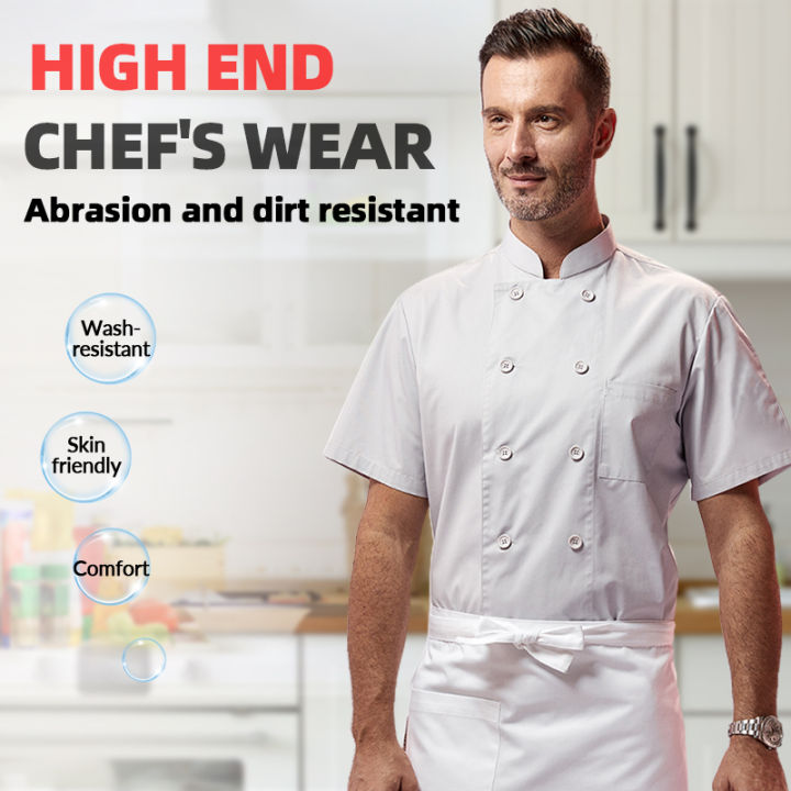 White Chef Uniform For Men Short-Sleeved Chef Uniform For Women Chef ...