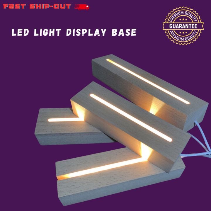 USB Type LED Light Display Base Crystal Glass Resin Art Ornament Wooden ...