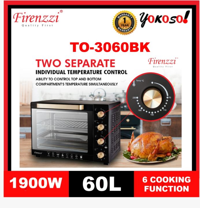 Firenzzi TO-3060BK Electric Oven (60L) 6 cooking function (TO3060BK ...