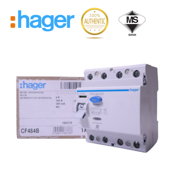 Hager 40A / 63A / 100A 4Pole 300mA / 100mA ELCB RCCB with SIRIM Approve ...