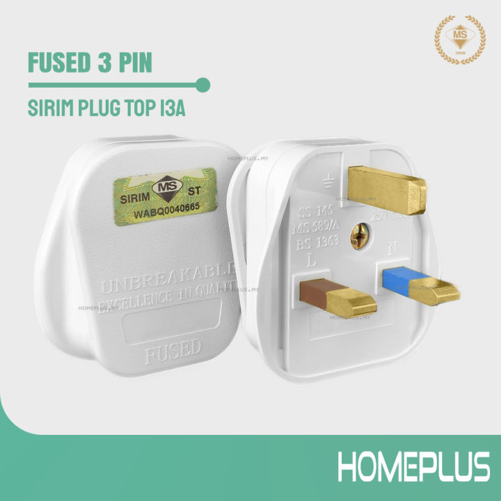 SIRIM 13A White Plug Top Made in Malaysia 3 Pin Style UK Design Safety ...