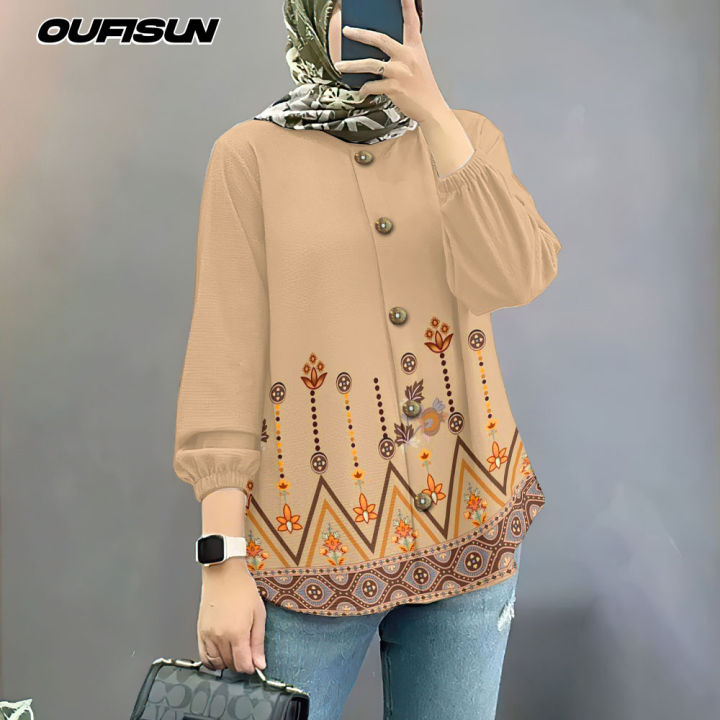 Retro Women's Muslim Long Sleeve Shirt Elegant Pretty Party Tops All ...
