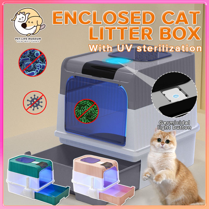 Large Enclosed Cat Litter Box with UV Sterilization Cat Toilet Box With ...