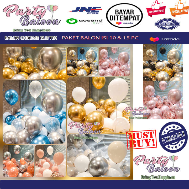 Paket Balon ulang tahun 1 set murah | Balon ultah Glitter isi 10 dan 15 ...