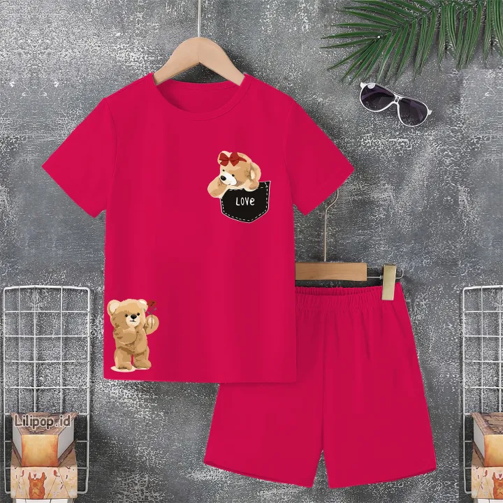 Baju Anak Stelan Usia 2-11 Tahun 3/4 Cowok Cewek Celana Pendek Harian Bear Pocket Setelan anak ...