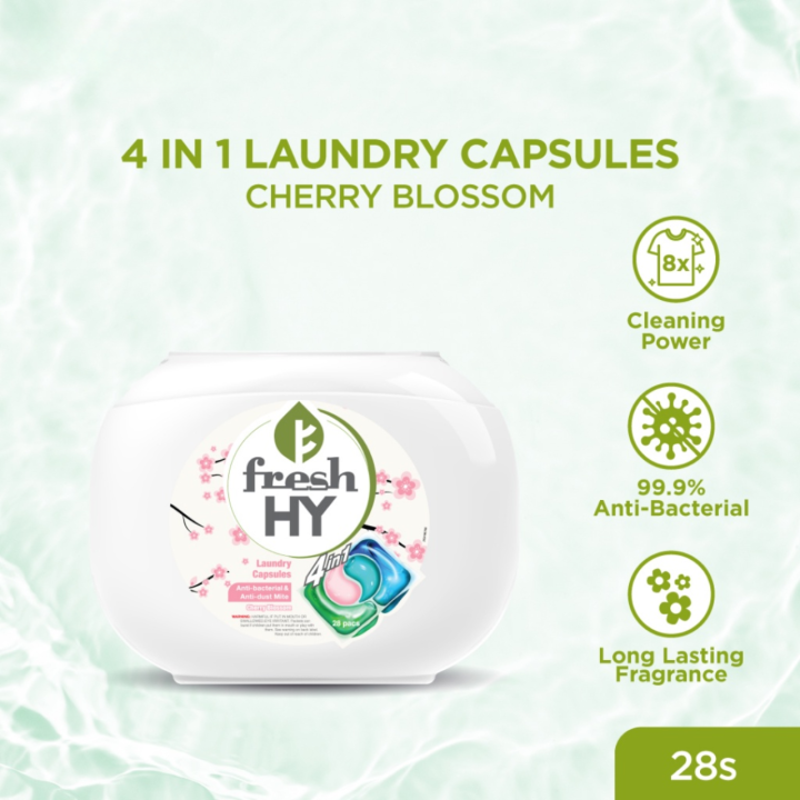 Fresh HY 4 In 1 Laundry Capsules 28/60 Pcs Cherry Blossom Lavender Rose ...