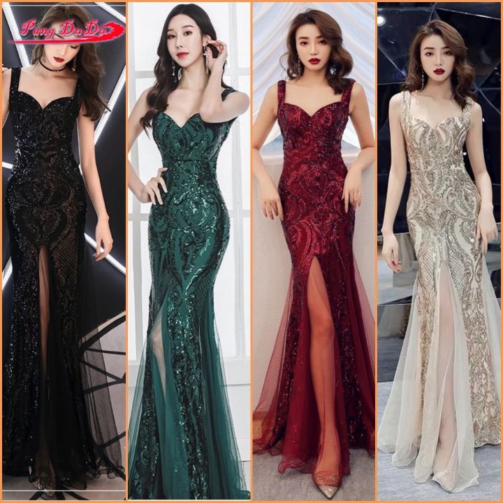 Pang DuDu Elegant Dress For Night Party Toast dress red bride fishtail ...