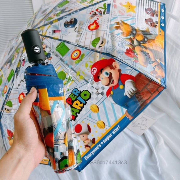 Super Mario Clear Foldable Umbrella - Auto Open Straight Handle for ...