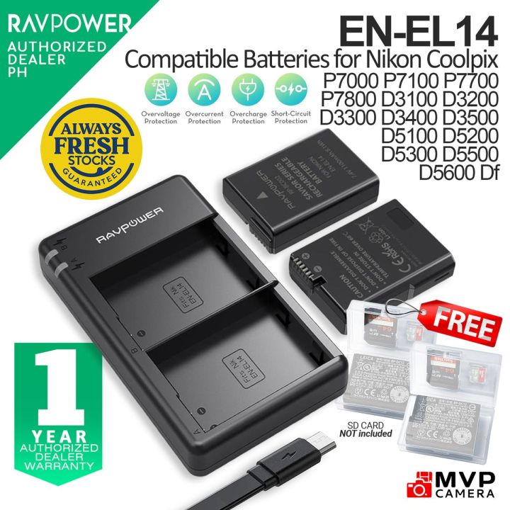 RAVPOWER EN-EL14 ENEL14 ENEL14A Battery Dual Charger Nikon D3100 D3200 ...