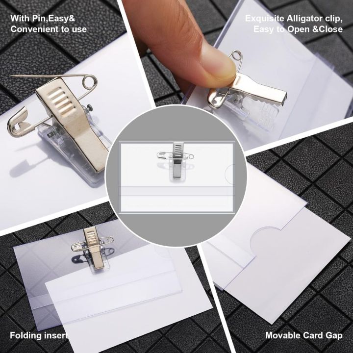 {SG}50Pcs Name Badge Pin Style Combi Clip Horizontal Name Tag Holders ...