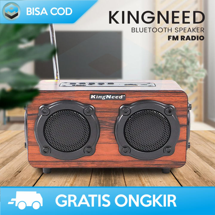Speaker Usb Bluetooth Fm Radio Super Bass Desain Kayu Suara Jernih