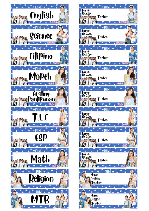 Subject Stickers Blank or Customized Name Grade Section Teacher Random ...