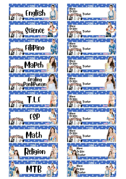 Subject Stickers Blank or Customized Name Grade Section Teacher Random ...