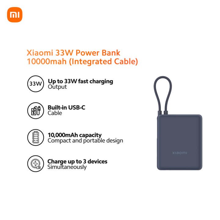 Xiaomi 33W Power Bank 10000mAh (Integrated Cable) TH | Lazada PH