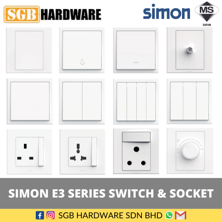 Simon E3 Switch & Socket White / Switch Socket 1 Gang 13A Socket Outlet ...