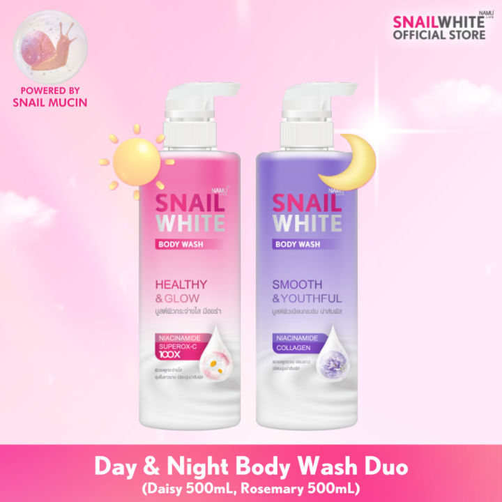 SNAILWHITE Day & Night Body Wash Duo (Daisy 500mL, Rosemary 500mL ...