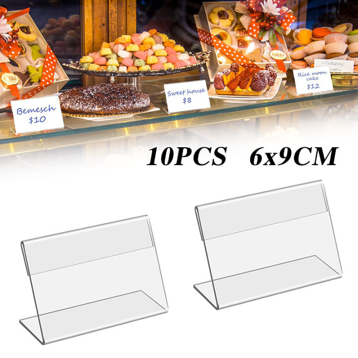 10pcs L Table Sign Display Stand Name Price Card Holder Acrylic Clear ...