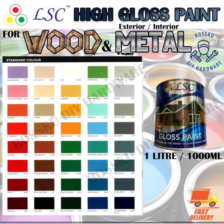 LSC High Gloss Paint (1L/1000ML) for WOOD & METAL Heavy Duty Interior ...