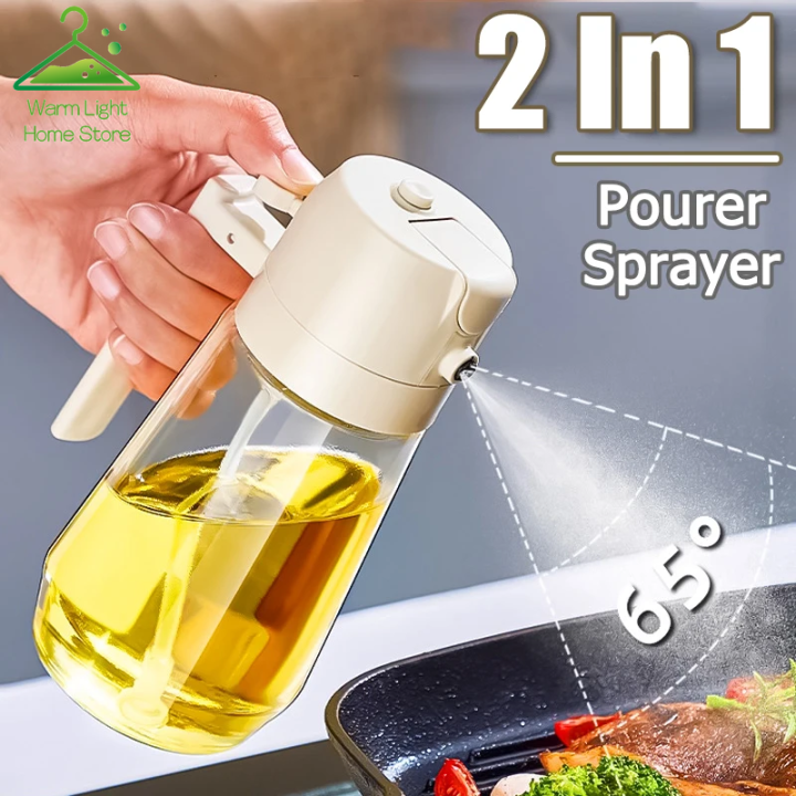 2in1 470ml Plastic Spray Oil Sprayer Bottle Spray Oil Dispenser Oil Jar ...