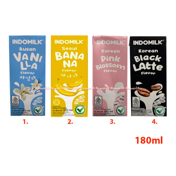 Indomilk 180ml Korean Pink Blossom Flavor Susu UHT Siap Minum Black Latte Banana Vanilla ...