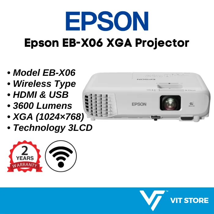 Epson EB-X06 Wireless 3LCD Projector XGA 1024 x 768 / 3600 Lumens / 2Y ...
