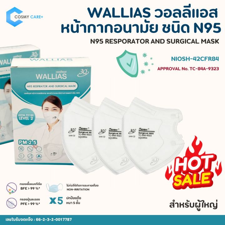 Wallias N95 หน้ากากอนามัย ป้องกันฝุ่น PM 2.5 10 ชิ้น/กล่อง | Lazada.co.th