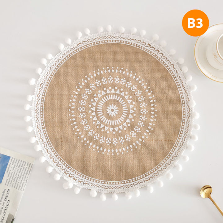 Lokei ที่รองจานทำจากปอกระเจาผ้าคอตตอนผ้าลินินแบบย้อนยุคเสื่อตกแต่งแจกัน ...