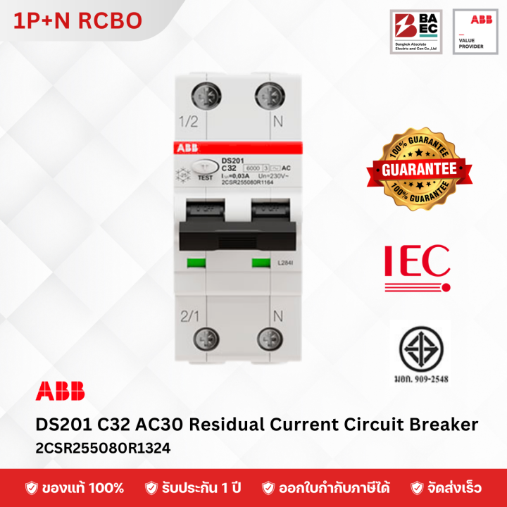 ABB DS201 C32 AC30 Residual Current Circuit Breaker with Overcurrent Protection | Lazada.co.th